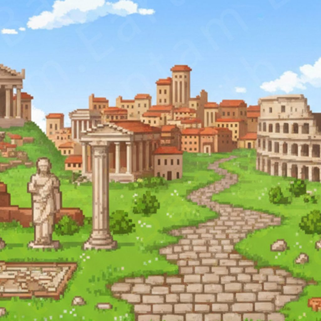 Pixelated Ancient Rome Backdrop| Printable Tank Backgrounds