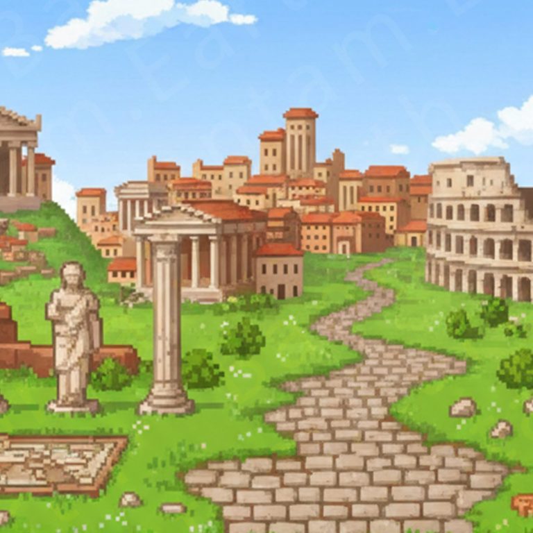 Pixelated Ancient Rome Backdrop| Printable Tank Backgrounds