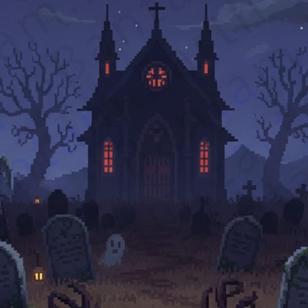 Pixelated Graveyard Backdrop | Printable Tank Backgrounds